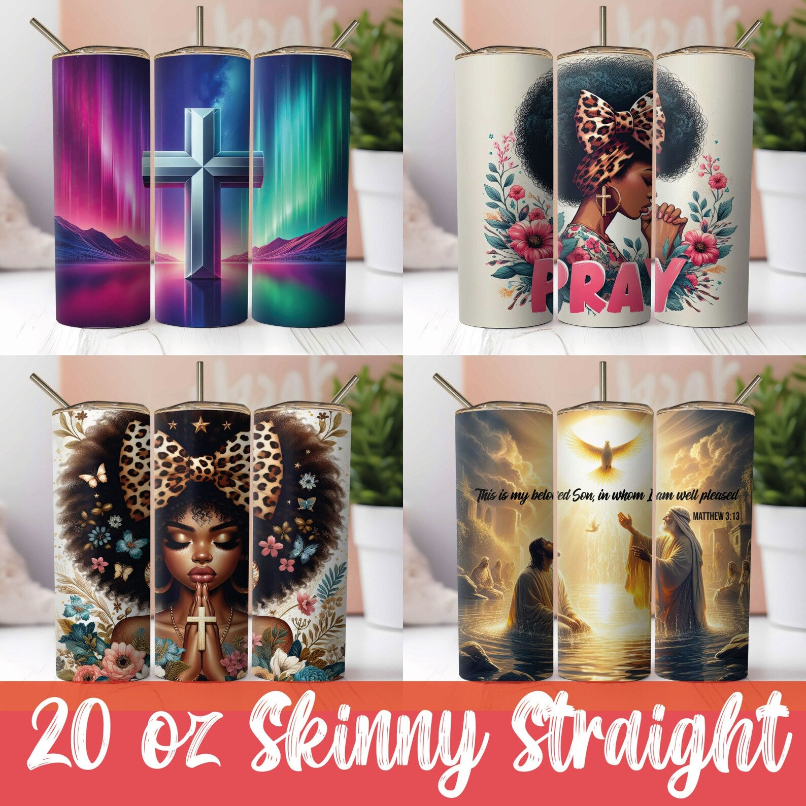 Religious Faith Tumbler Wrap Bundle +20 PNG Sublimation, 20 Oz Skinny ...