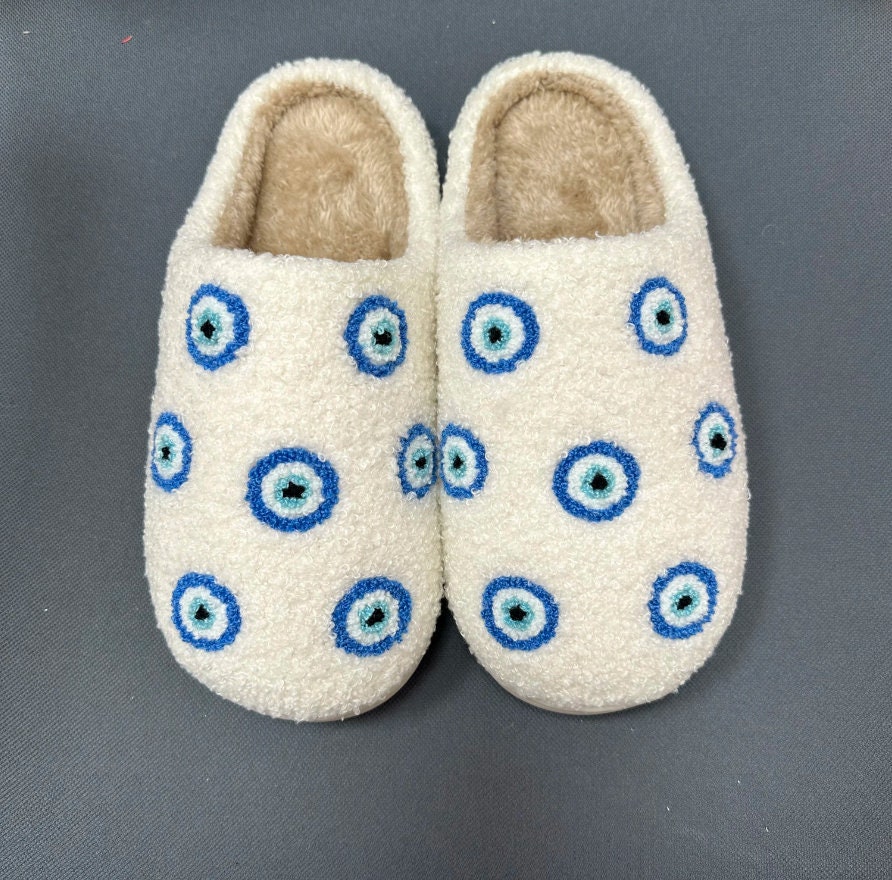 Mini Evil Eye Slippers White Fluffy Cosy Slippers - Etsy