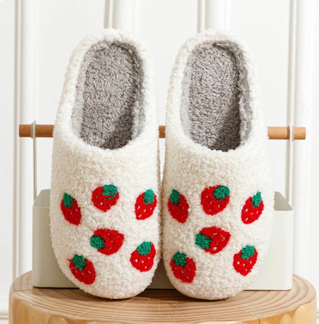 Strawberry Slippers White Fluffy Cosy Slippers - Etsy UK