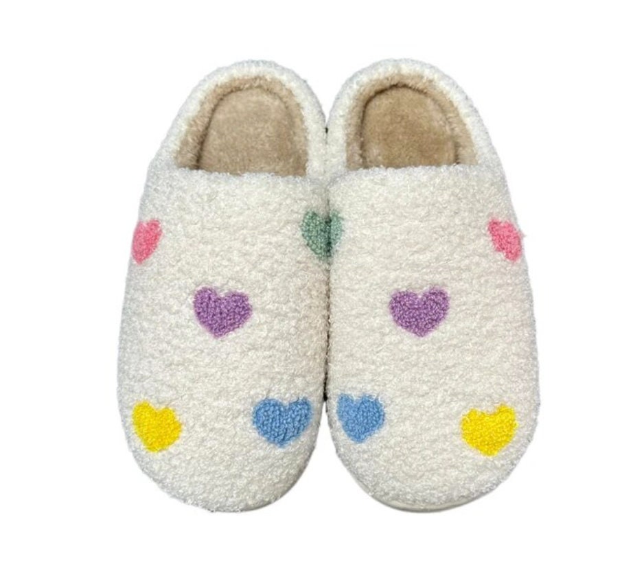 Pastel Heart Slippers White Fluffy Cosy Slippers - Etsy