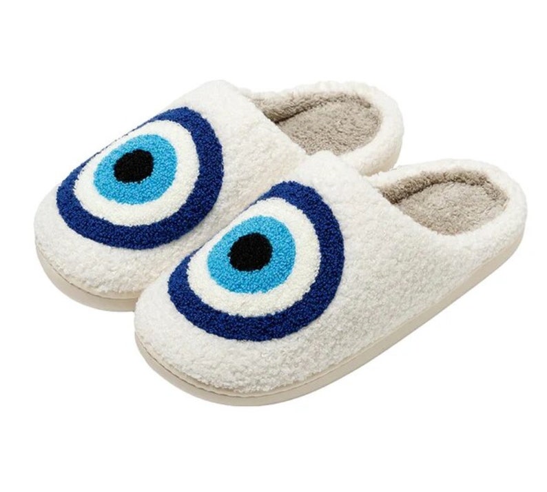 Evil Eye Slippers White Fluffy Cosy Slippers - Etsy