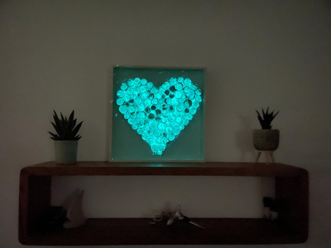 Wooden Heart, Heart, Branch Slices, Fluorescent Heart, Gift Idea ...