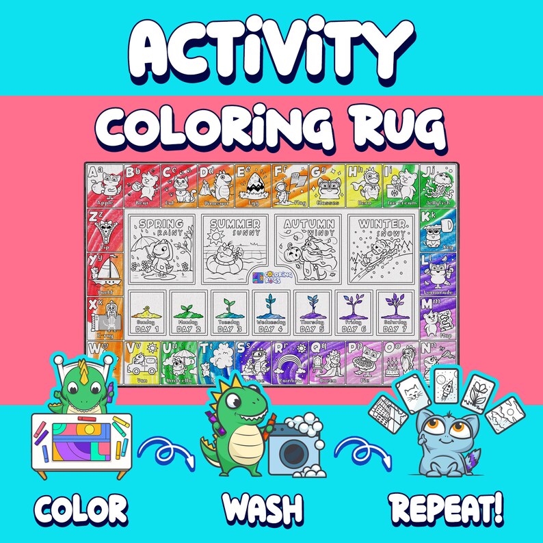 ABC'S Learning Coloring Poster Washable Rug Preschool Toddler ...