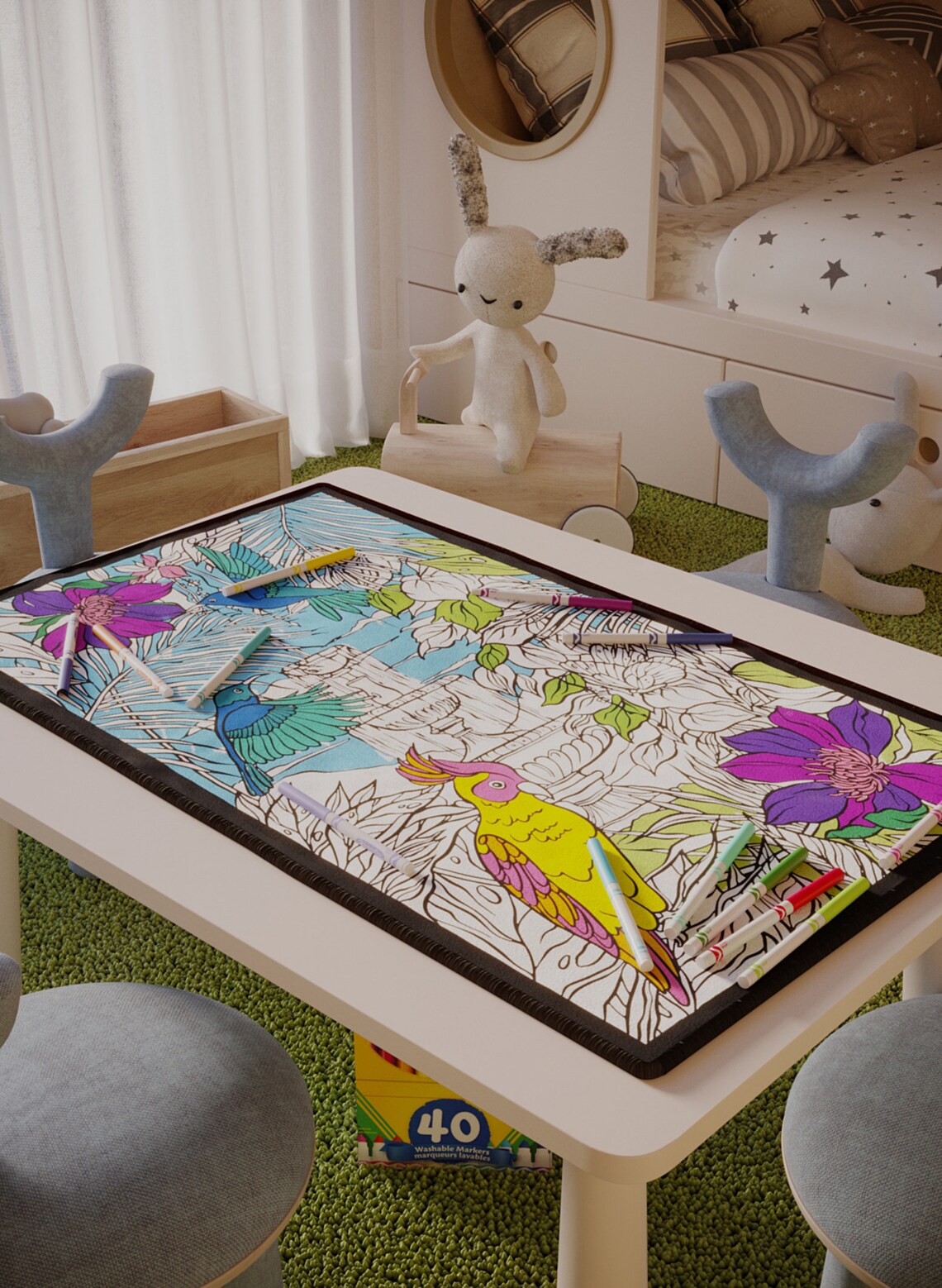 Kid Boy's Gift Idea: Animal Safari Coloring Book Rug With Washable ...