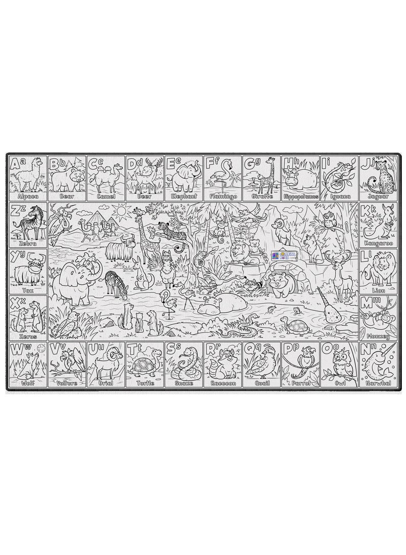 ABC'S Zoo Theme Animals Learning Coloring Poster Washable Rug Preschool ...