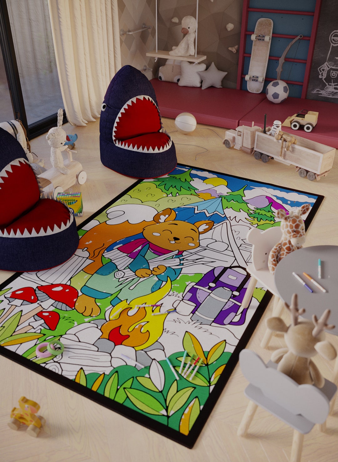 Woodland Nursery Animals Coloring Rug Washable Markers Gift for Kids ...