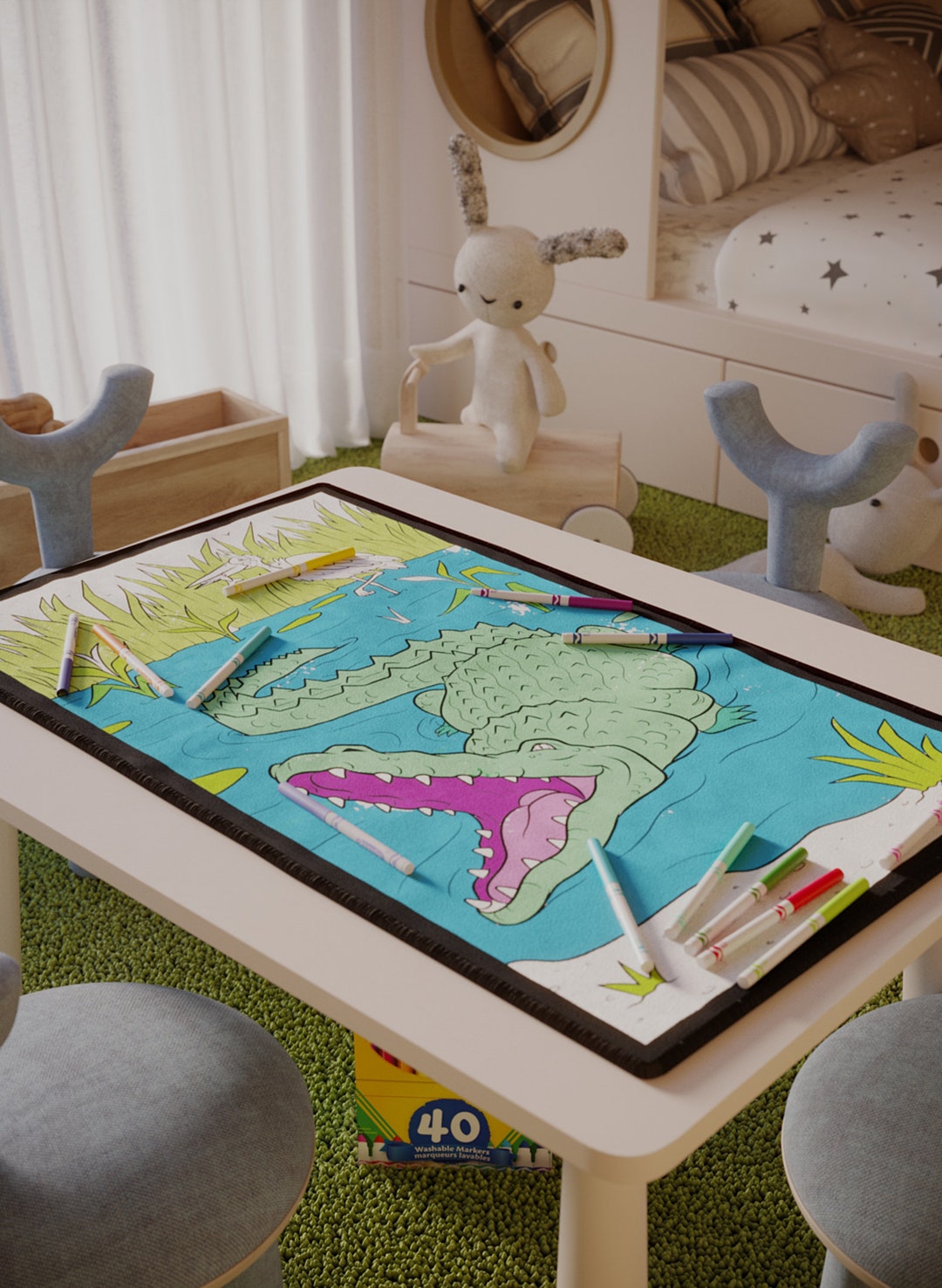 Kid Adult Coloring Book Rug Washable Marker Gift for Artist Animal ...