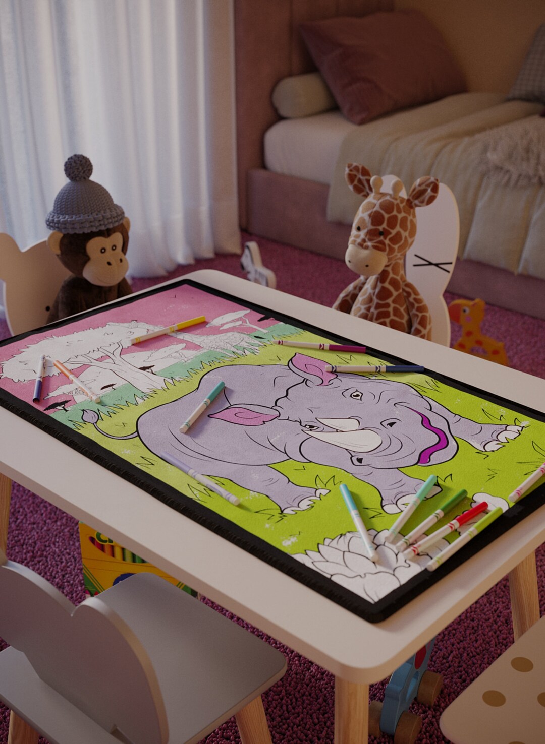 Kids Adult Coloring Book Rug Washable Markers Gift for Artist Animal ...