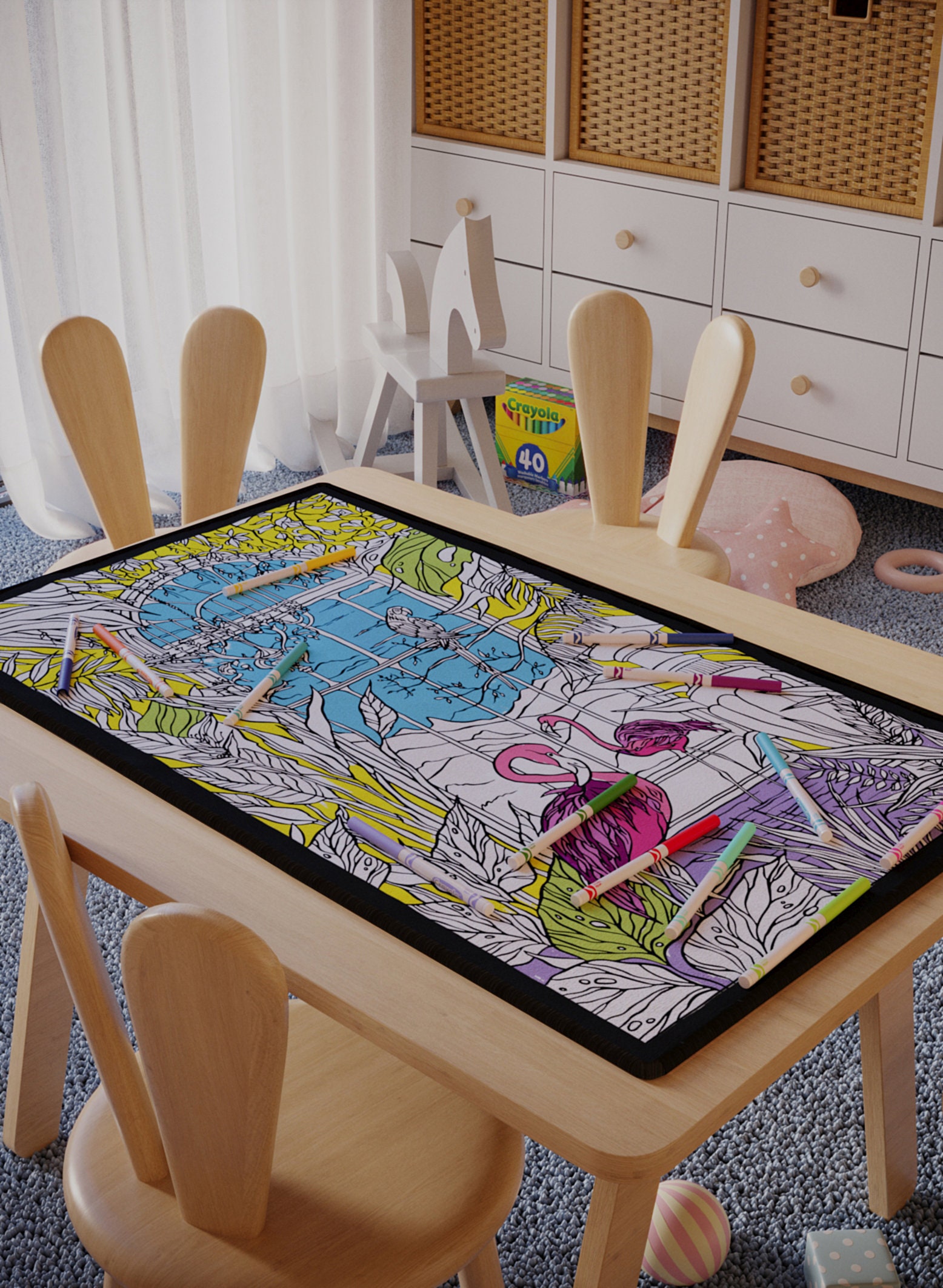 Kids Adult Coloring Book Rug Washable Markers Gift for Artist Animal ...