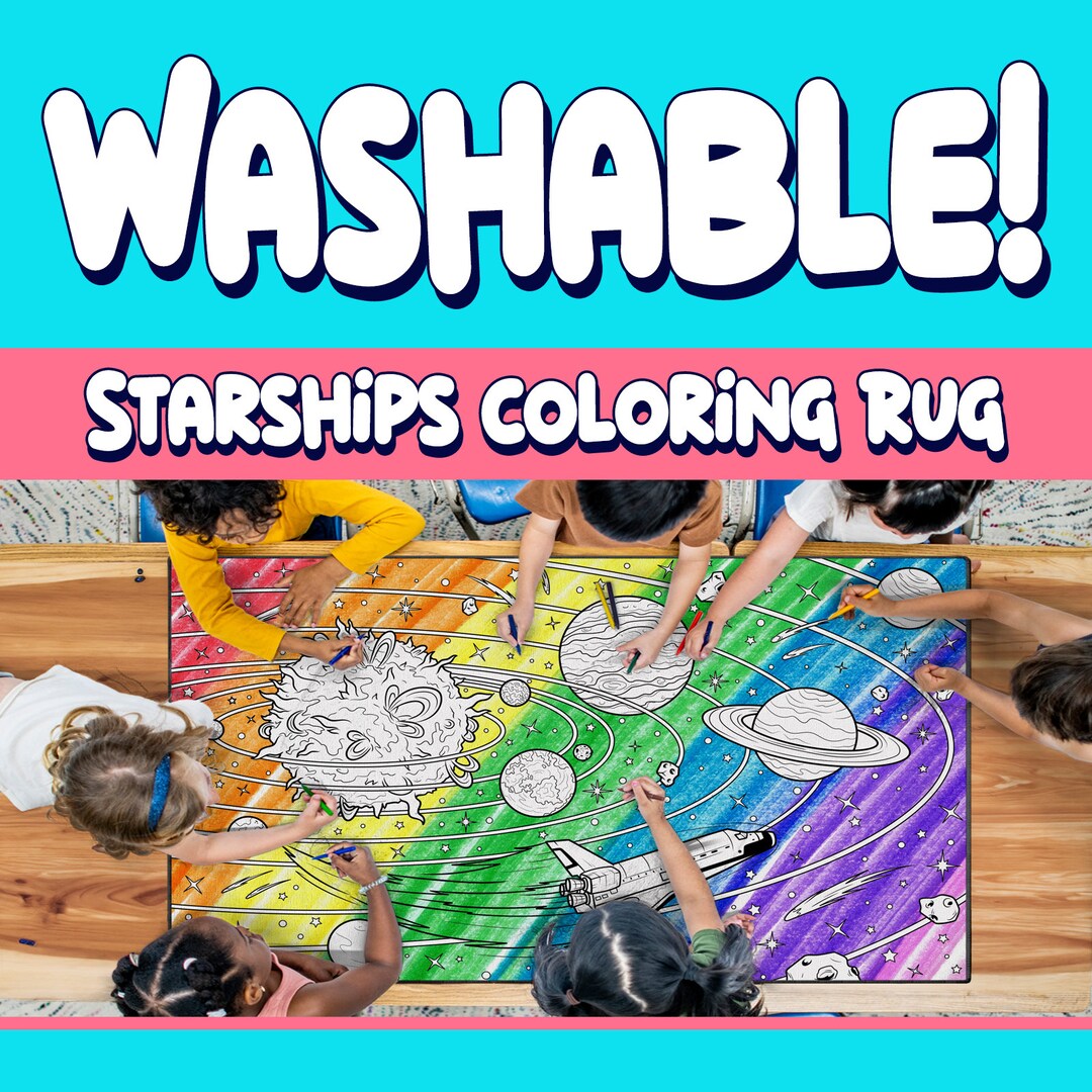 Space Art Kid Coloring Poster Rug Washable Marker Placemat Science Gift ...