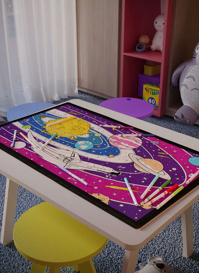 Planets Space Art Kid Coloring Poster Rug Washable Marker Placemat ...