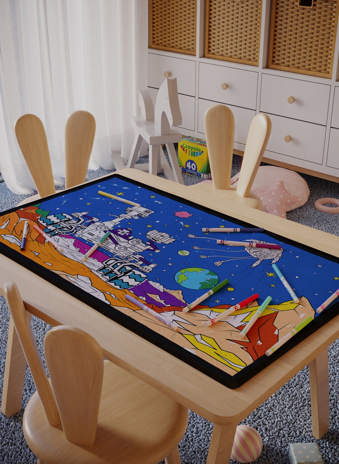 Space Art Kid Coloring Poster Rug Washable Marker Placemat Science Gift ...