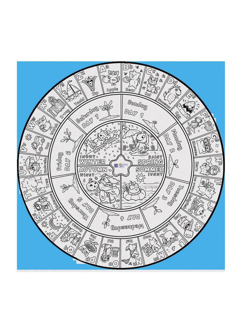 ABC'S Learning Coloring Poster Washable Circle Rug Preschool Toddler ...