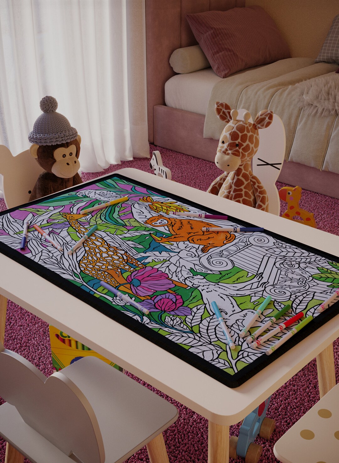Adult Coloring Book Rug & Washable Markers Gift for Artist Safari Theme ...