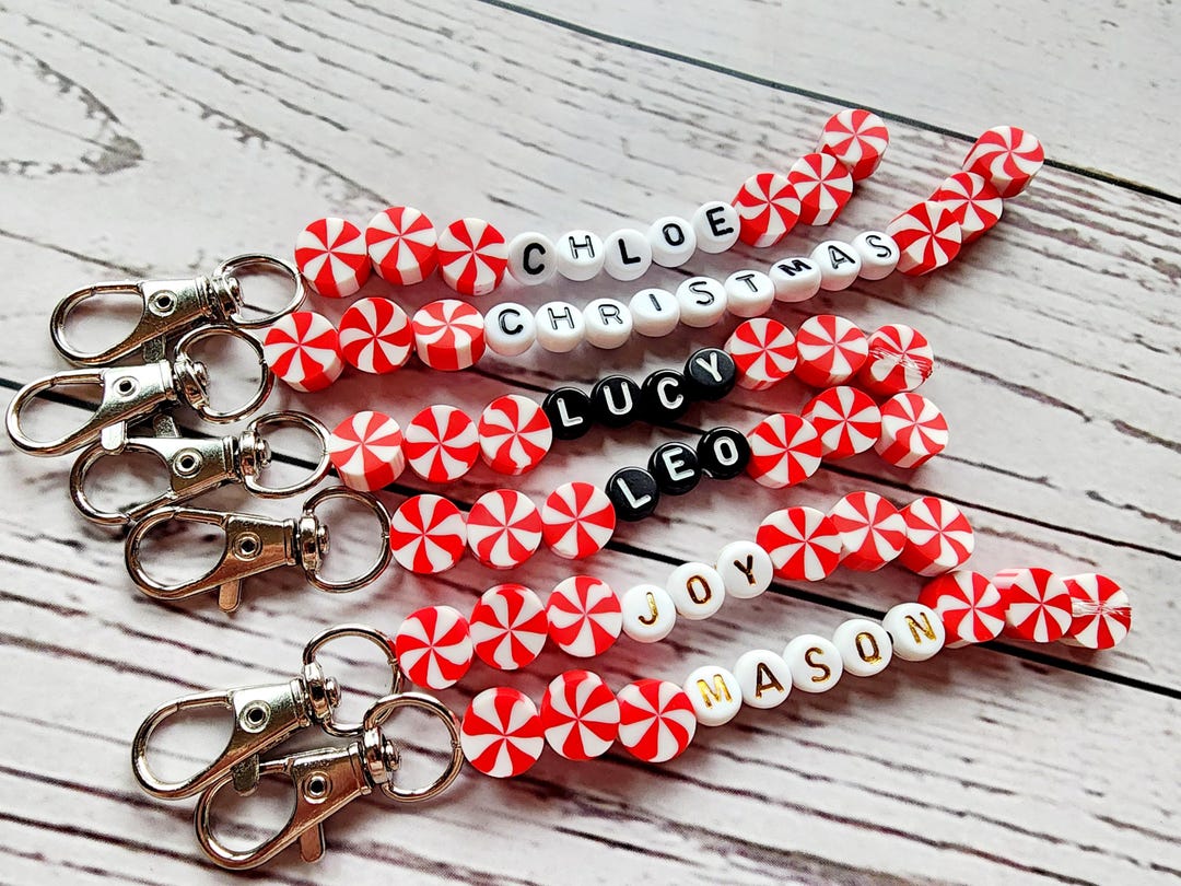 Personalized Christmas Keychain With Candy Beads, Custom Name Keychain ...