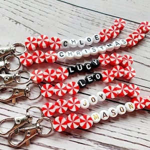 Personalized Christmas Keychain With Candy Beads, Custom Name Keychain ...