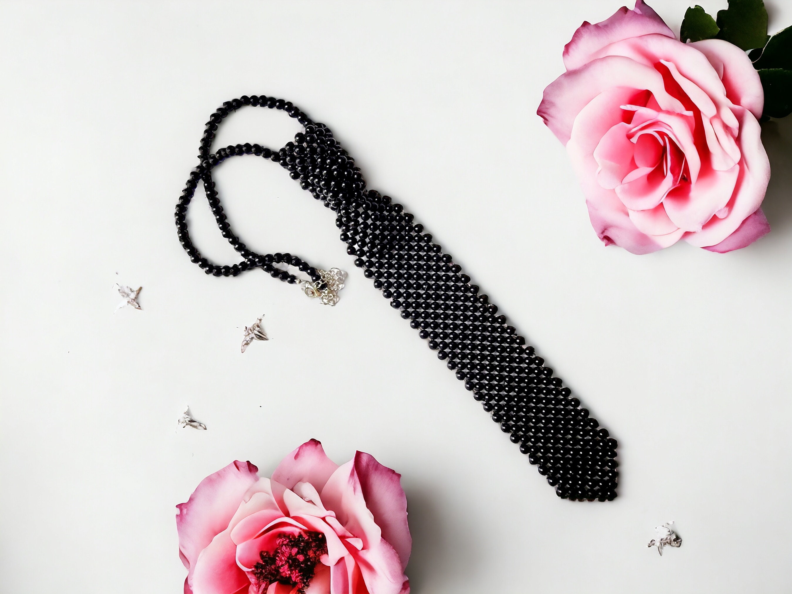 Black Pearl Beaded Necktie,elegant Jewelry Tie for Women,valentine's ...