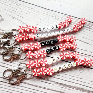 Personalized Christmas Keychain With Candy Beads, Custom Name Keychain ...