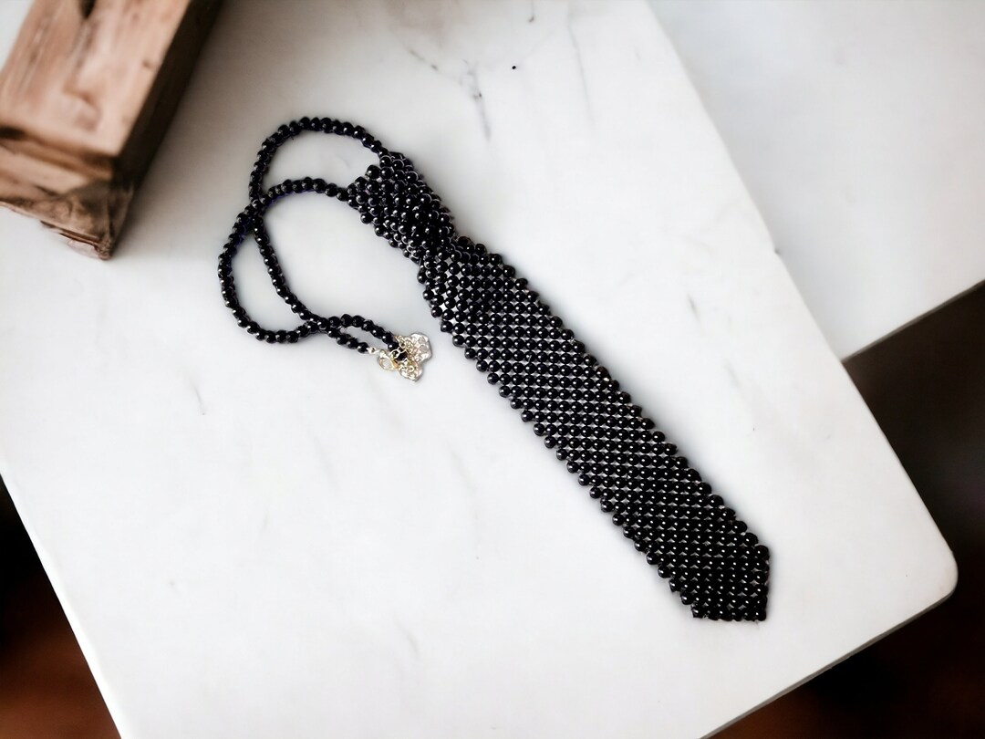 Black Pearl Beaded Necktie,elegant Jewelry Tie for Women,valentine's ...