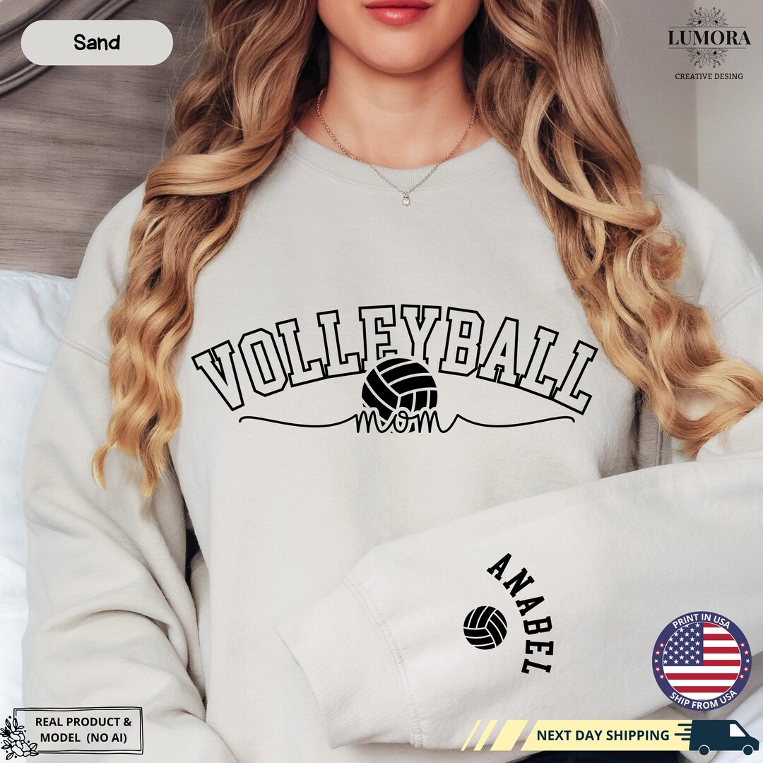 Volleyball Mom Kids Name on Sleeve Sweatshirt, Volleyball Mom ...
