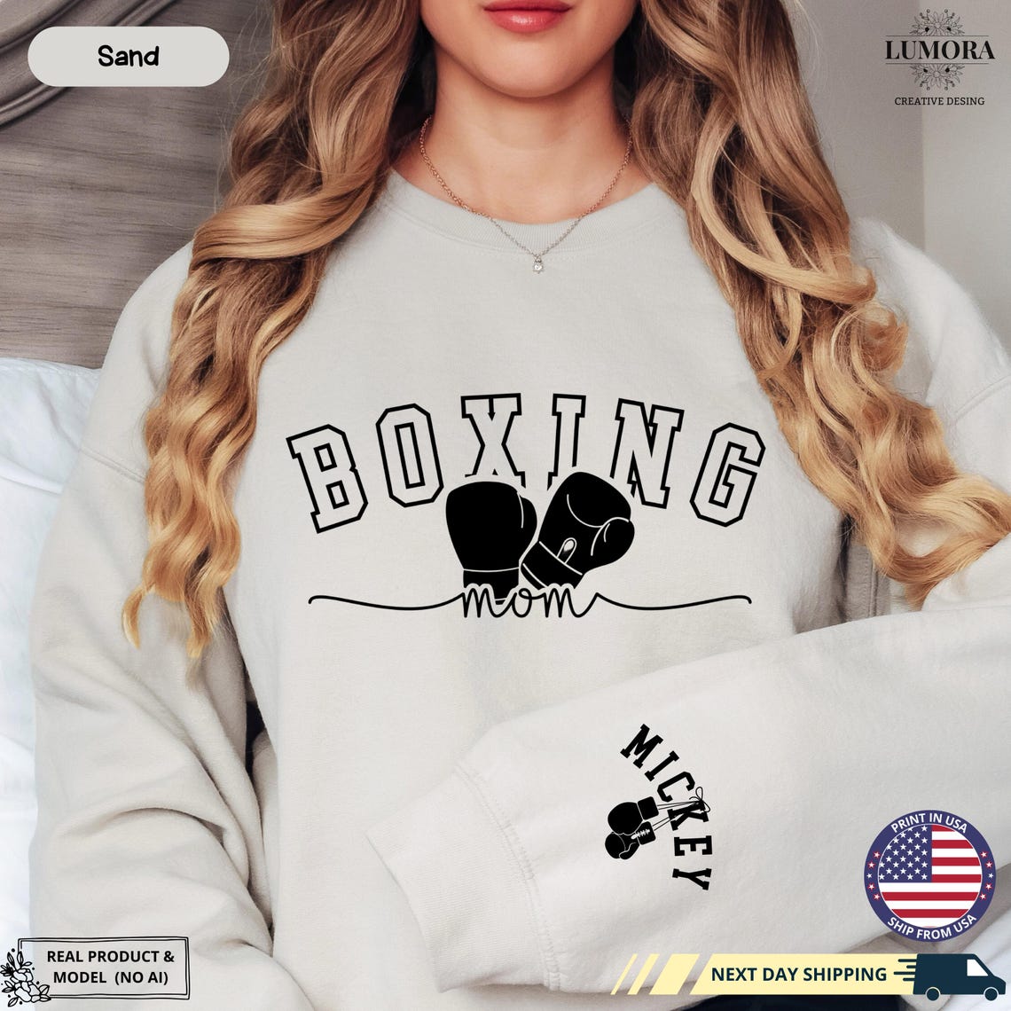 Boxing Mom Kids Name on Sleeve Sweatshirt, Boxing Mom Sweatshirt, Gift ...