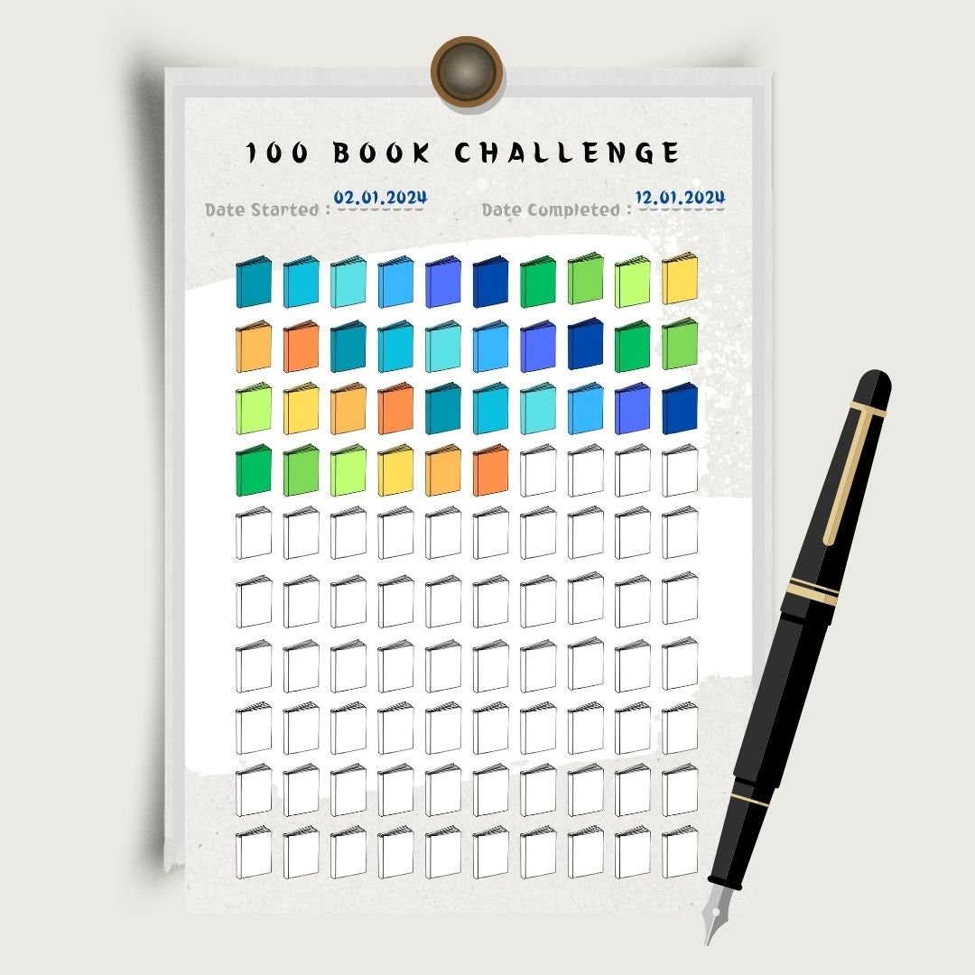 100 Book Reading Challenge A5 Journal Page Book Challenge Reading ...