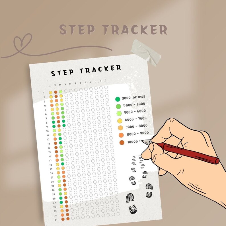 Step Tracker Yearly A5 Journal Page Digital Printable Tracker Step Goal ...
