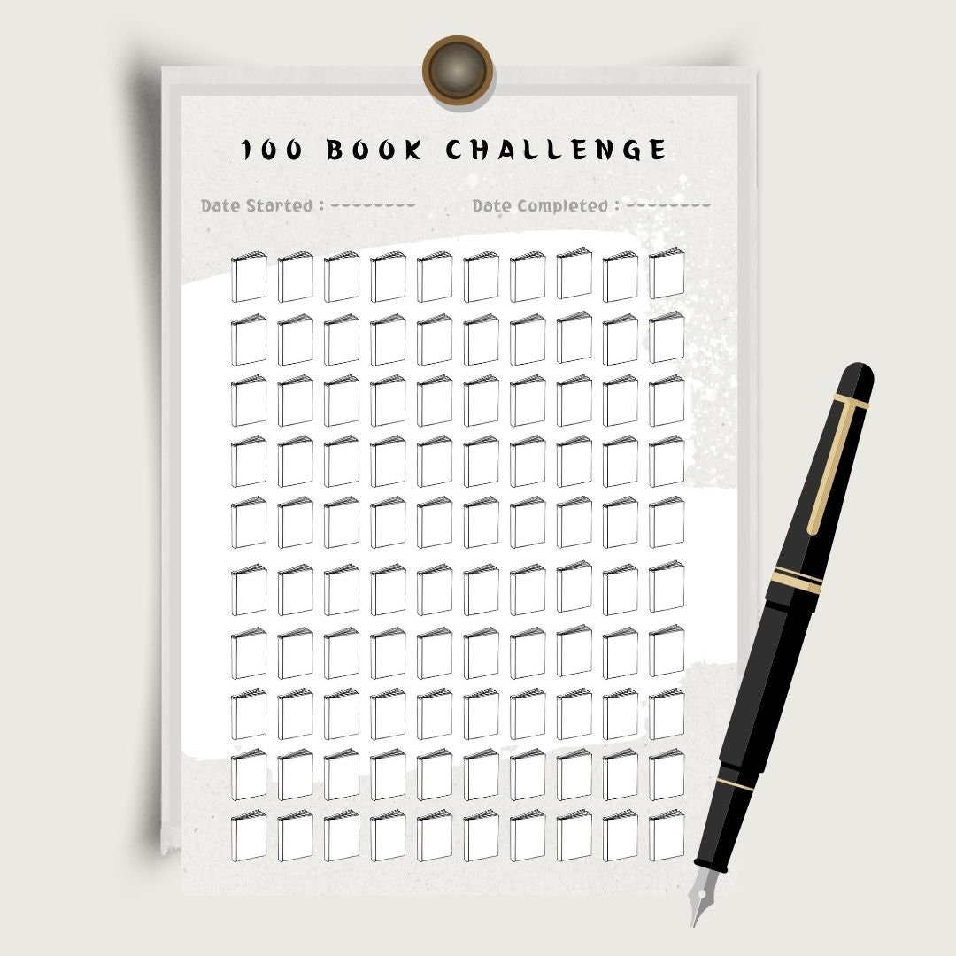 100 Book Reading Challenge A5 Journal Page Book Challenge Reading Tracker Reading Log Digital ...
