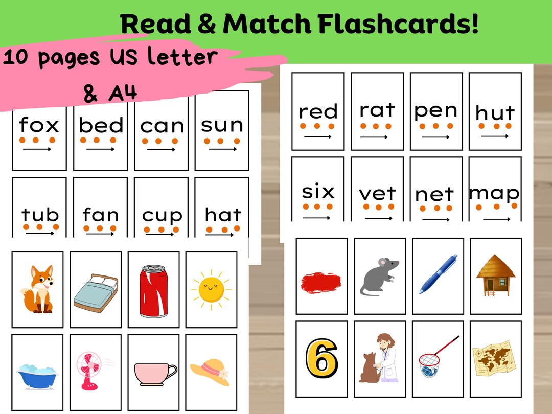 Word Matching Game Phonics Flashcards Learning to Read Homeschool ...