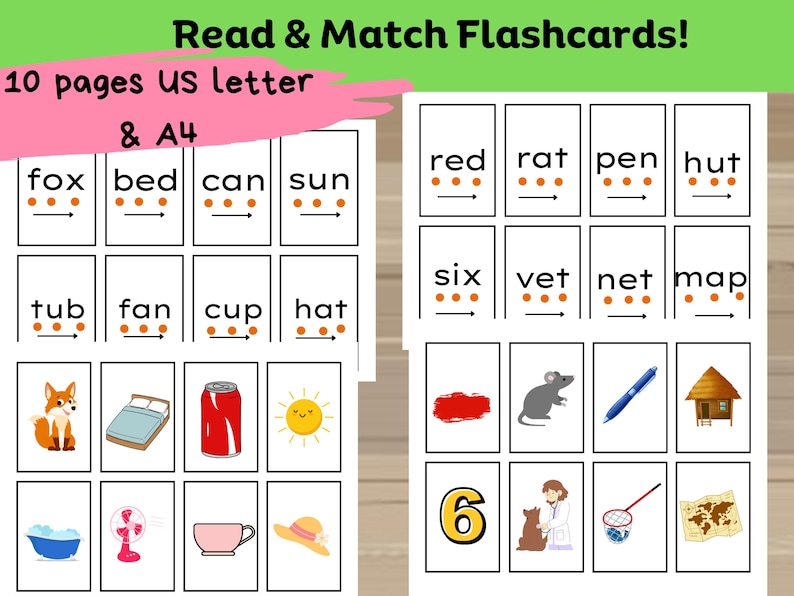 Word Matching Game Phonics Flashcards Learning to Read Homeschool ...