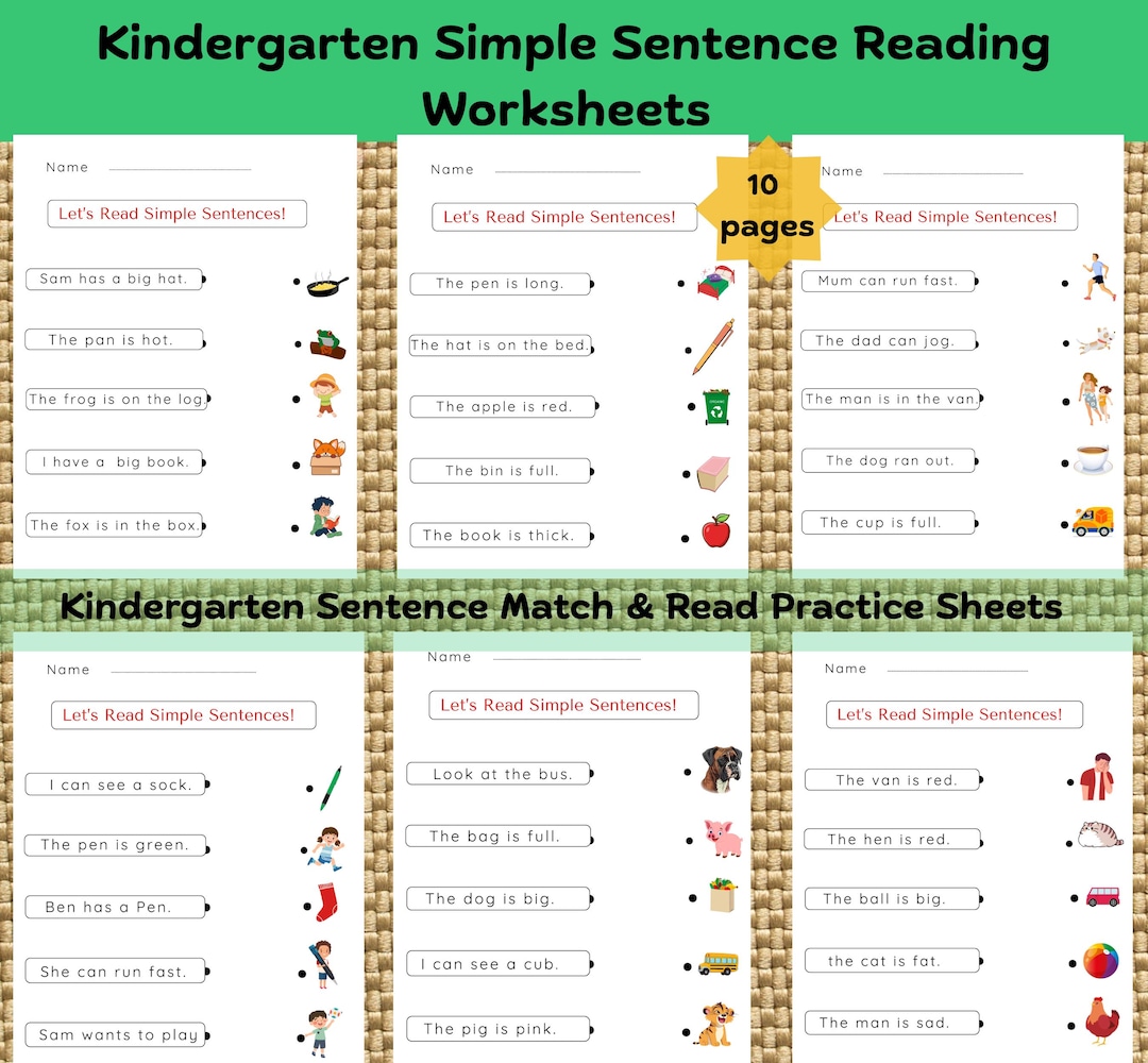 Simple Sentence Reading Worksheets | Kindergarten Literacy| Sentence ...