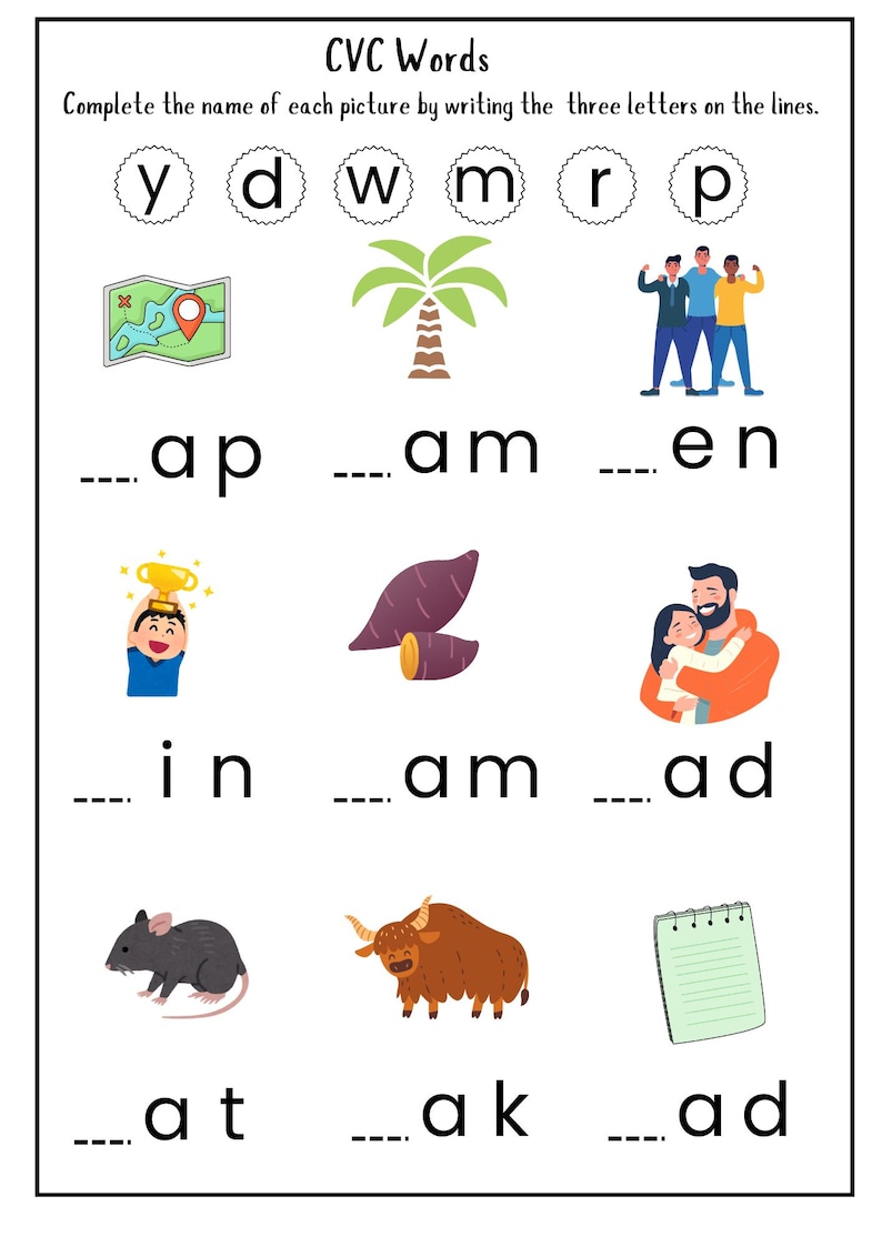 CVC Words Beginning Sound Worksheets: Phonics Practice (printable) - Etsy