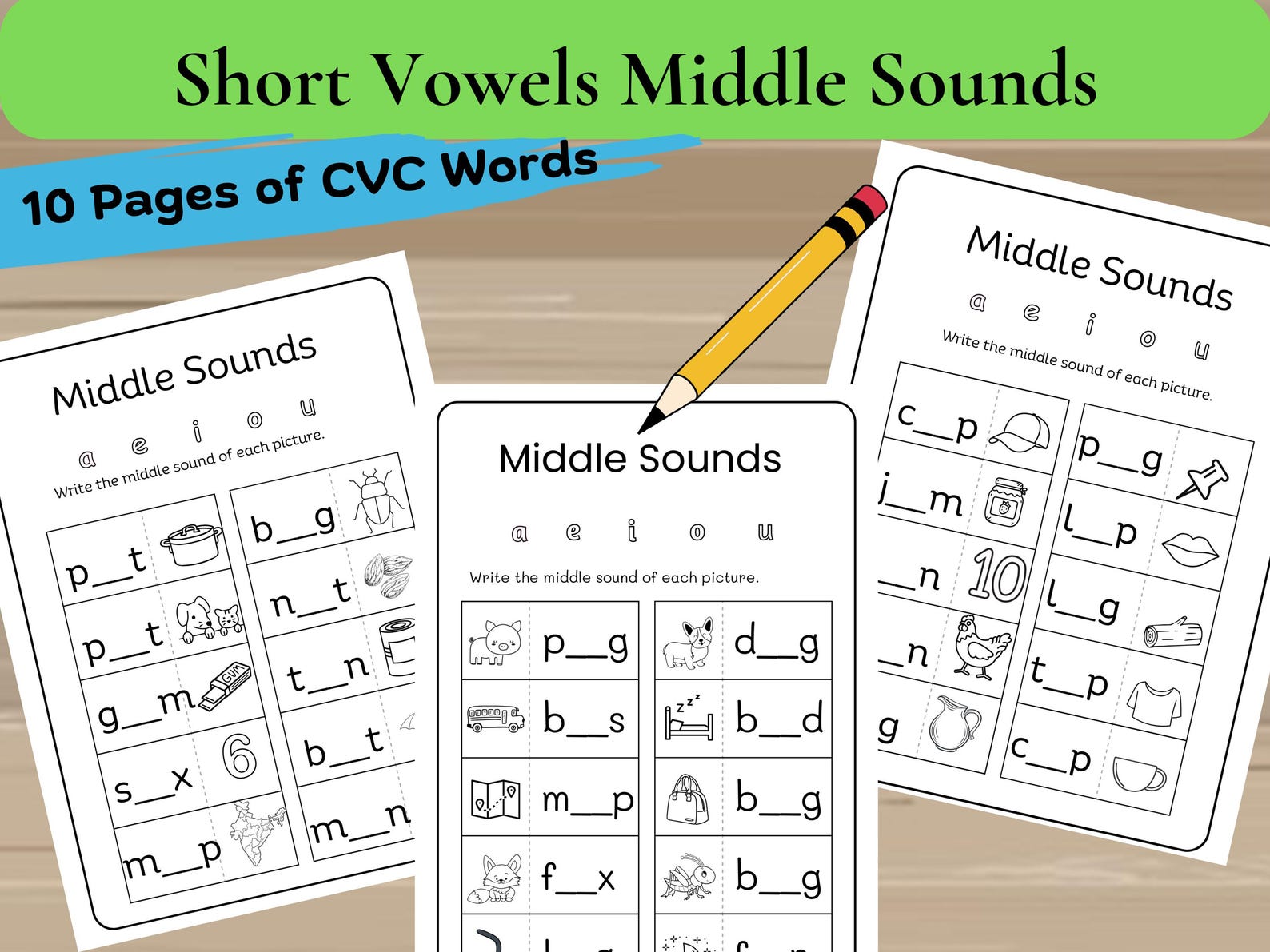 Phonics Worksheet, Middle Sound Worksheets, Write the Missing Letter ...