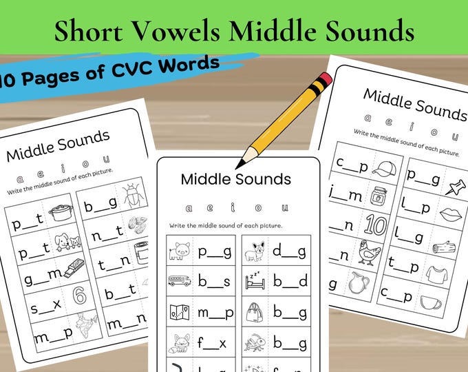 Middle Sounds Phonics Worksheet: CVC Words, Early Reading (printable ...