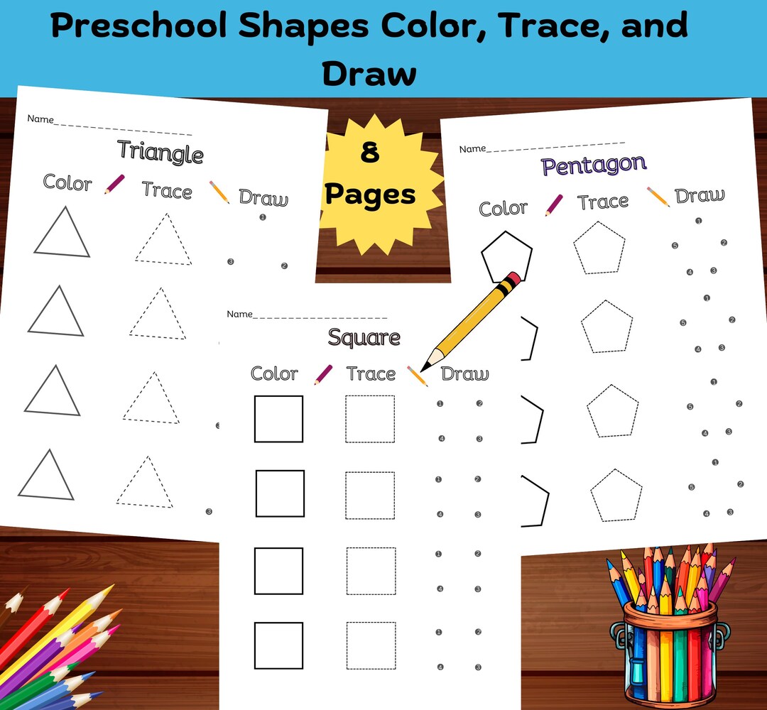 Preschool Shapes Worksheets: Color, Trace & Draw (PDF) - Etsy
