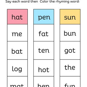Early Reading CVC Word Rhyming Sheets, Foundation Stage Phonics CVC ...