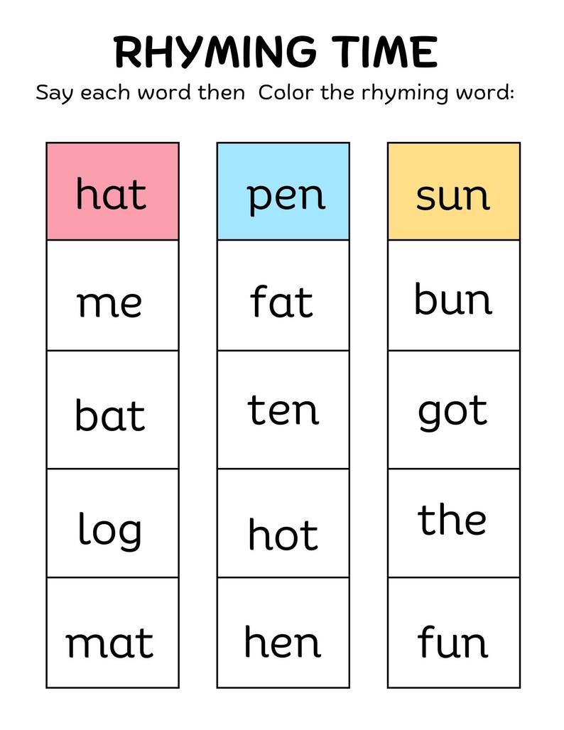 Early Reading CVC Word Rhyming Sheets, Foundation Stage Phonics CVC ...