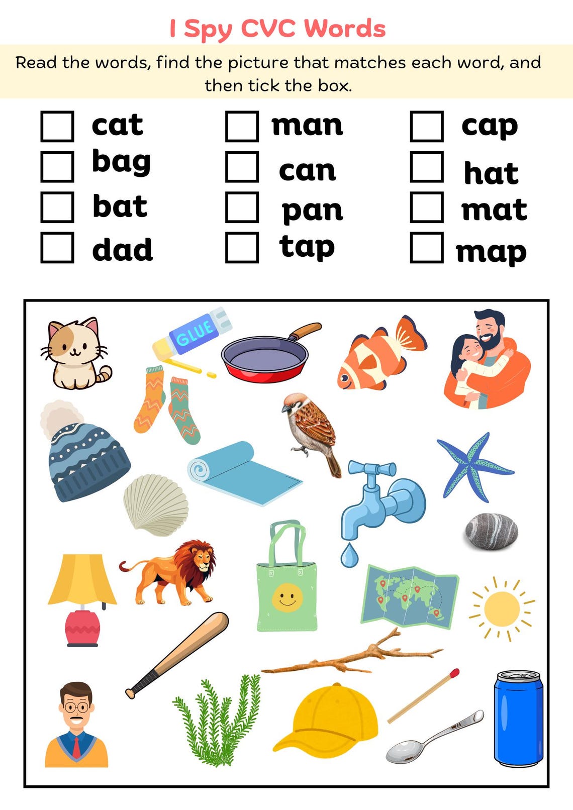 Phonics CVC Words Worksheets, Three Letter Word Practice, CVC Word ...