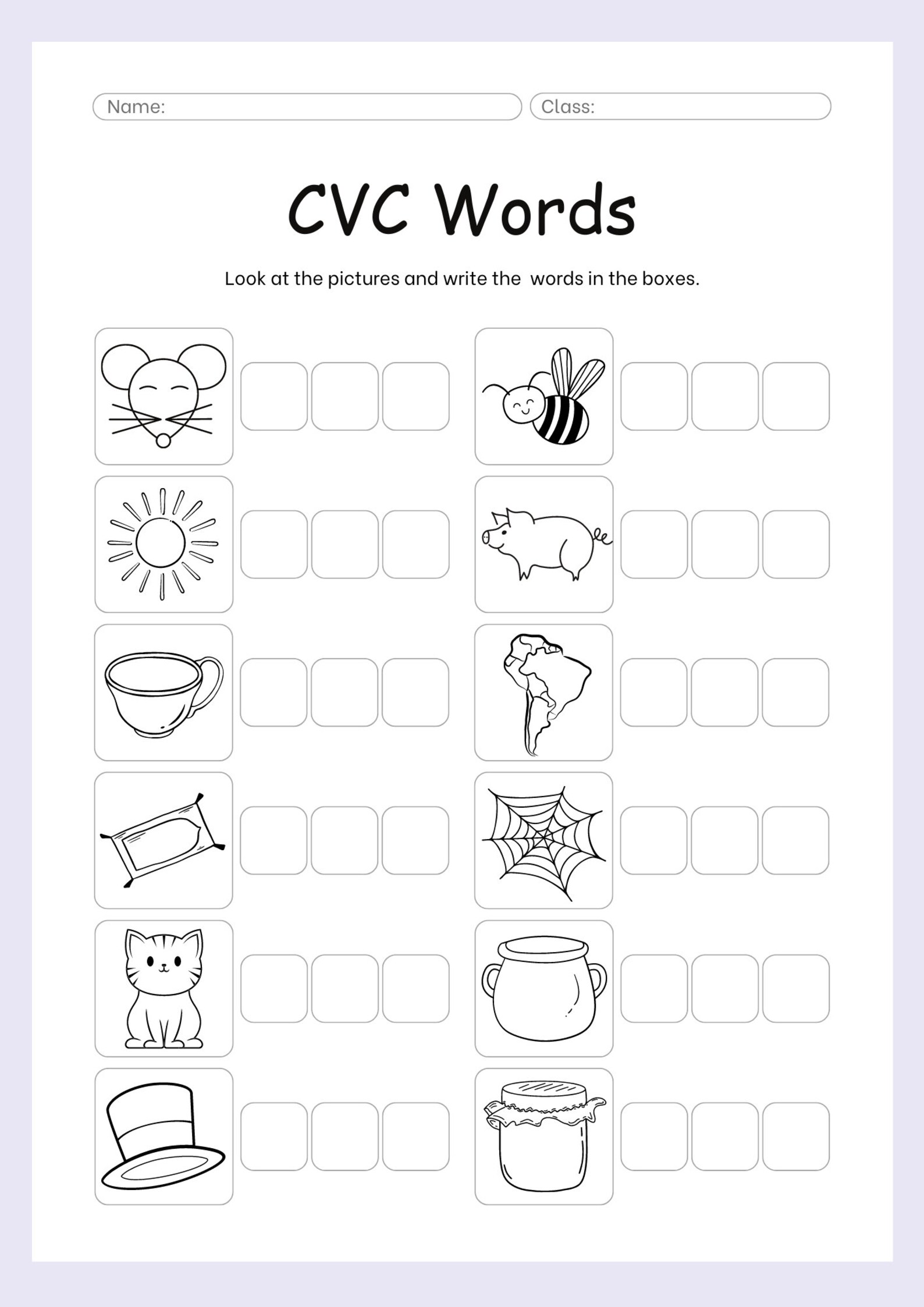 Simple CVC Words Writing, Three Letter Words With Pictures ...