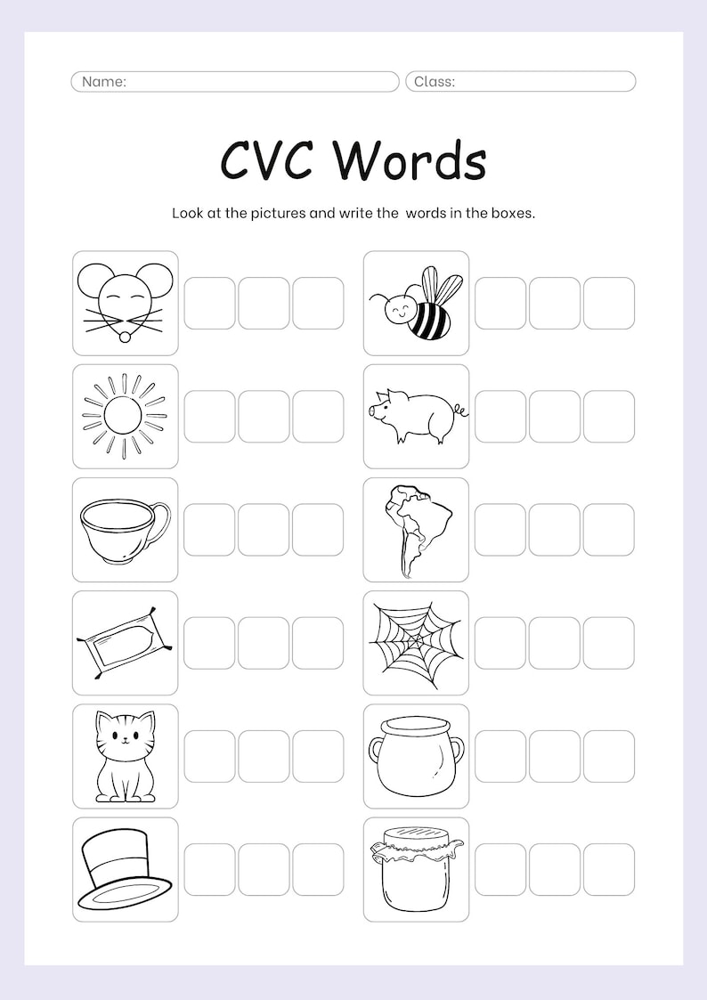 Simple CVC Words Writing, Three Letter Words With Pictures ...