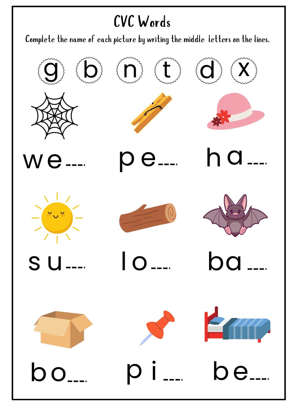 Kids Phonics CVC Words End Sound Worksheets - 10 Pages of Printable ...