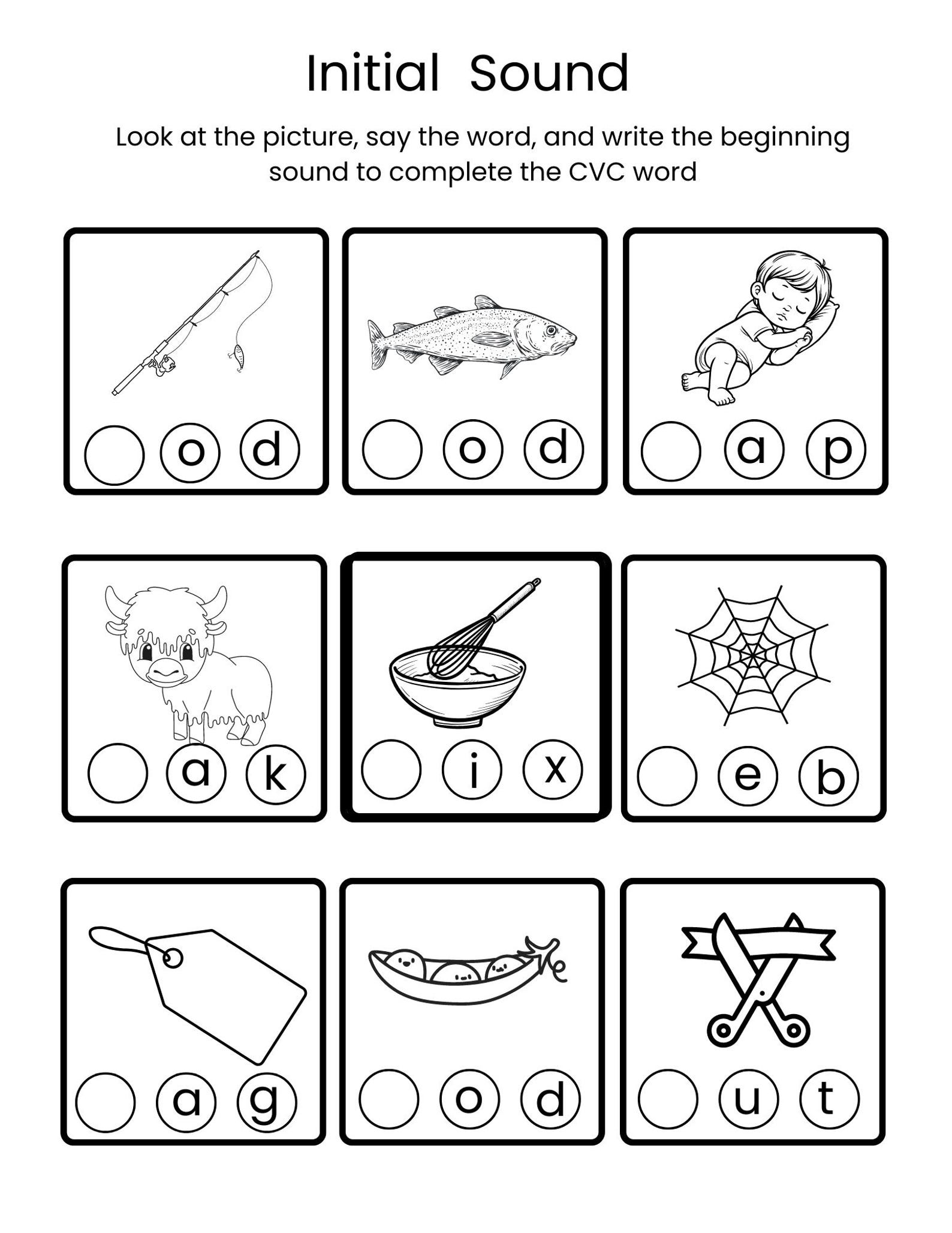 Beginning Sounds Worksheets, CVC Worksheets, Phonics Activities for ...