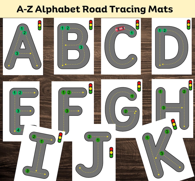 Alphabet Road Tracing Worksheets: A-Z Uppercase Car Theme (digital ...