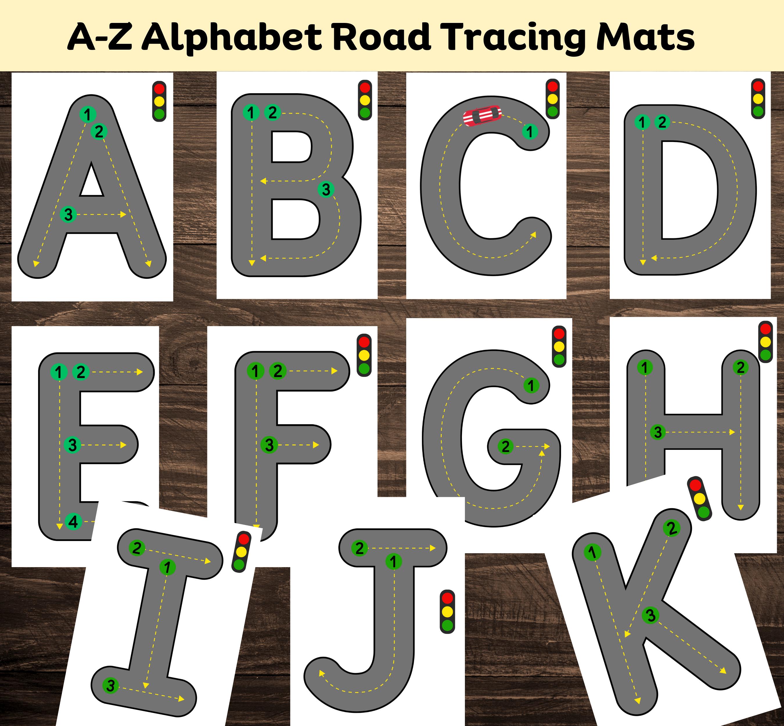 Alphabet Road Tracing Worksheets: A-Z Uppercase Car Theme (digital ...