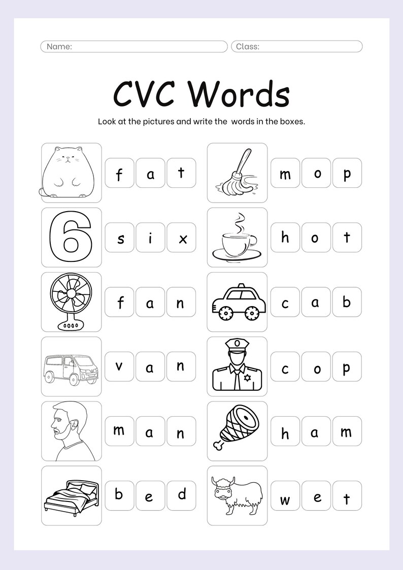 CVC Words Picture Worksheets: Kindergarten Phonics, Early Writing (PDF ...