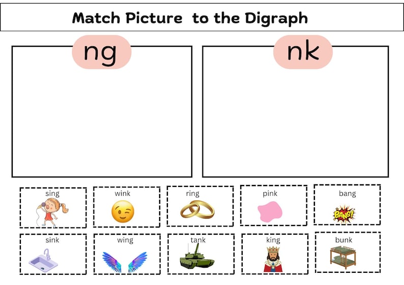 Phonics Digraph Worksheets, Digraph Matching Activity, Phonics Cut and ...