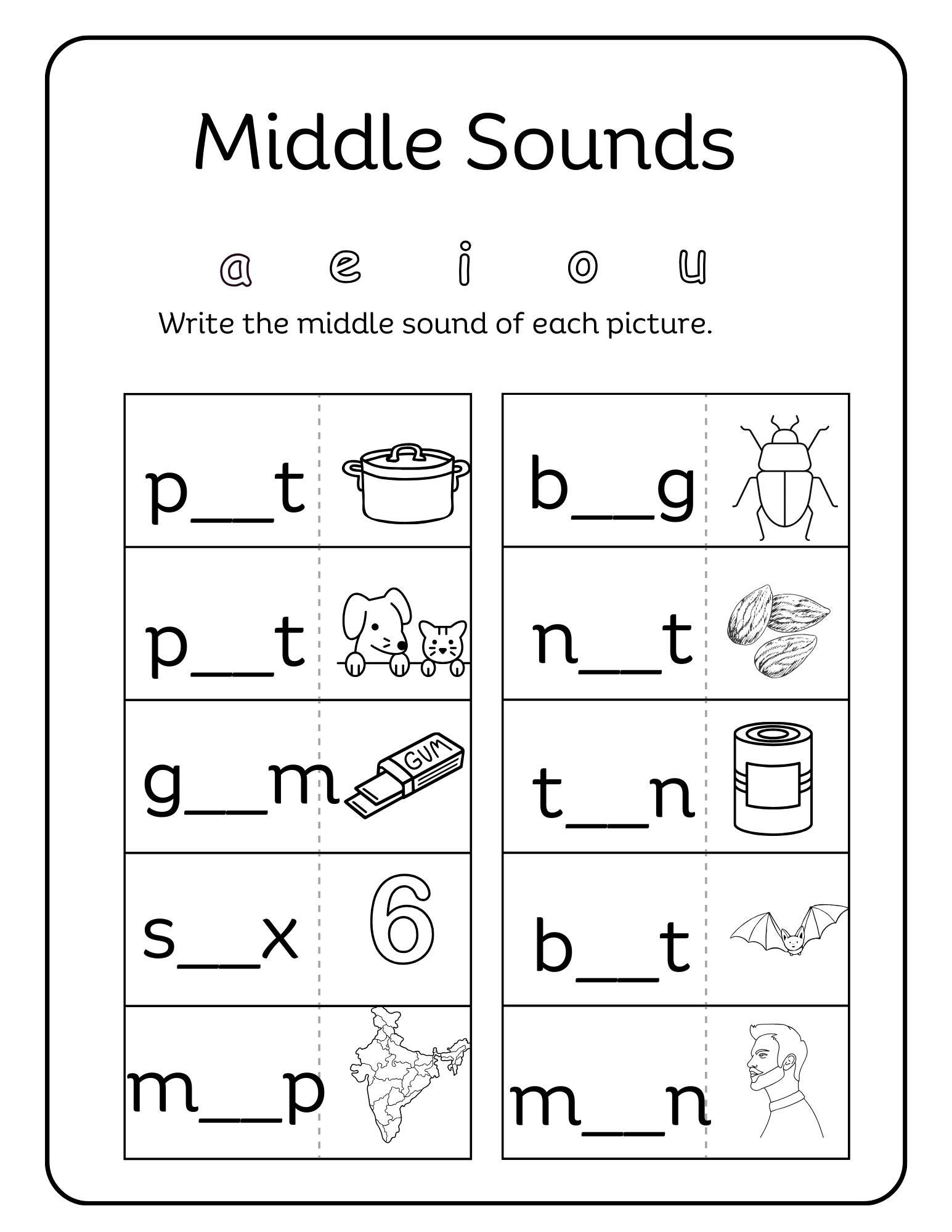 Phonics Worksheet, Middle Sound Worksheets, Write the Missing Letter ...