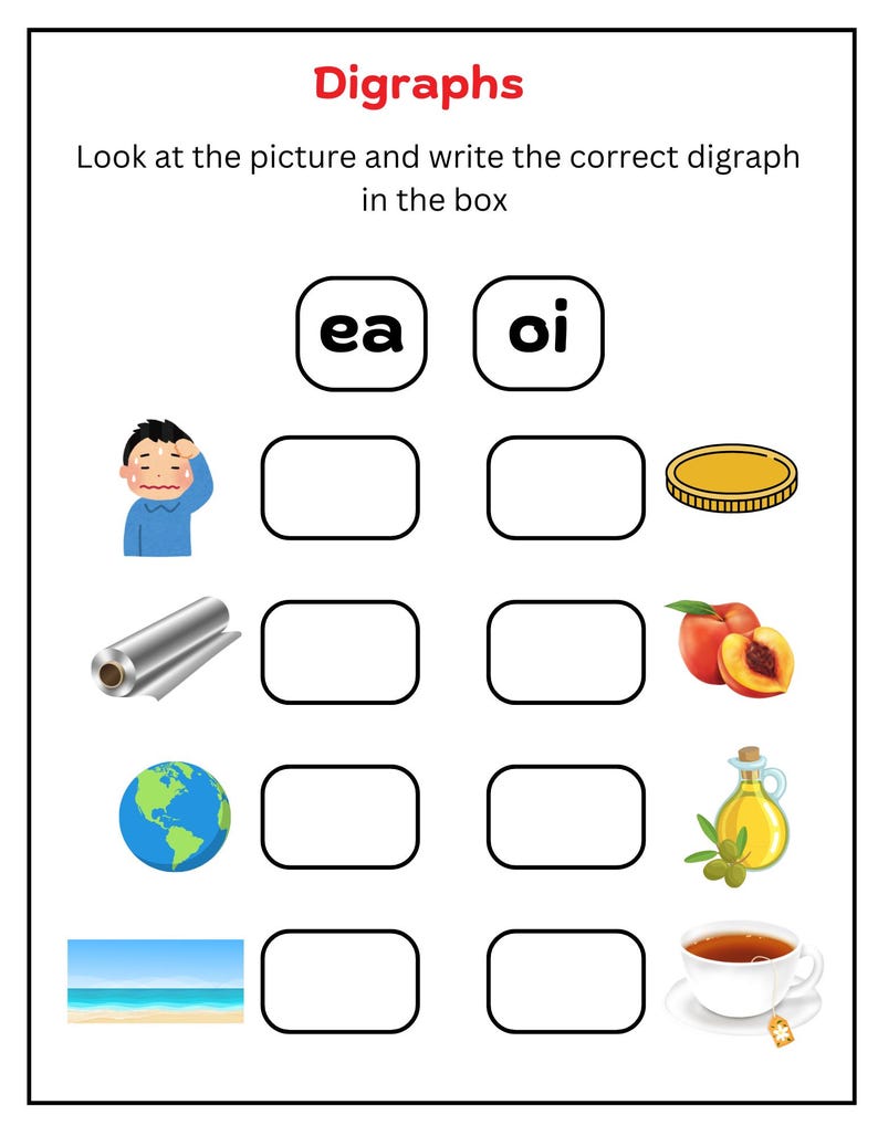 Phonics Digraph Worksheets: Set 2 & 3 Literacy Practice (PDF) - Etsy