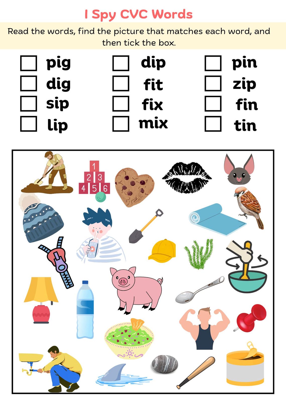Phonics CVC Words Worksheets, Three Letter Word Practice, CVC Word ...