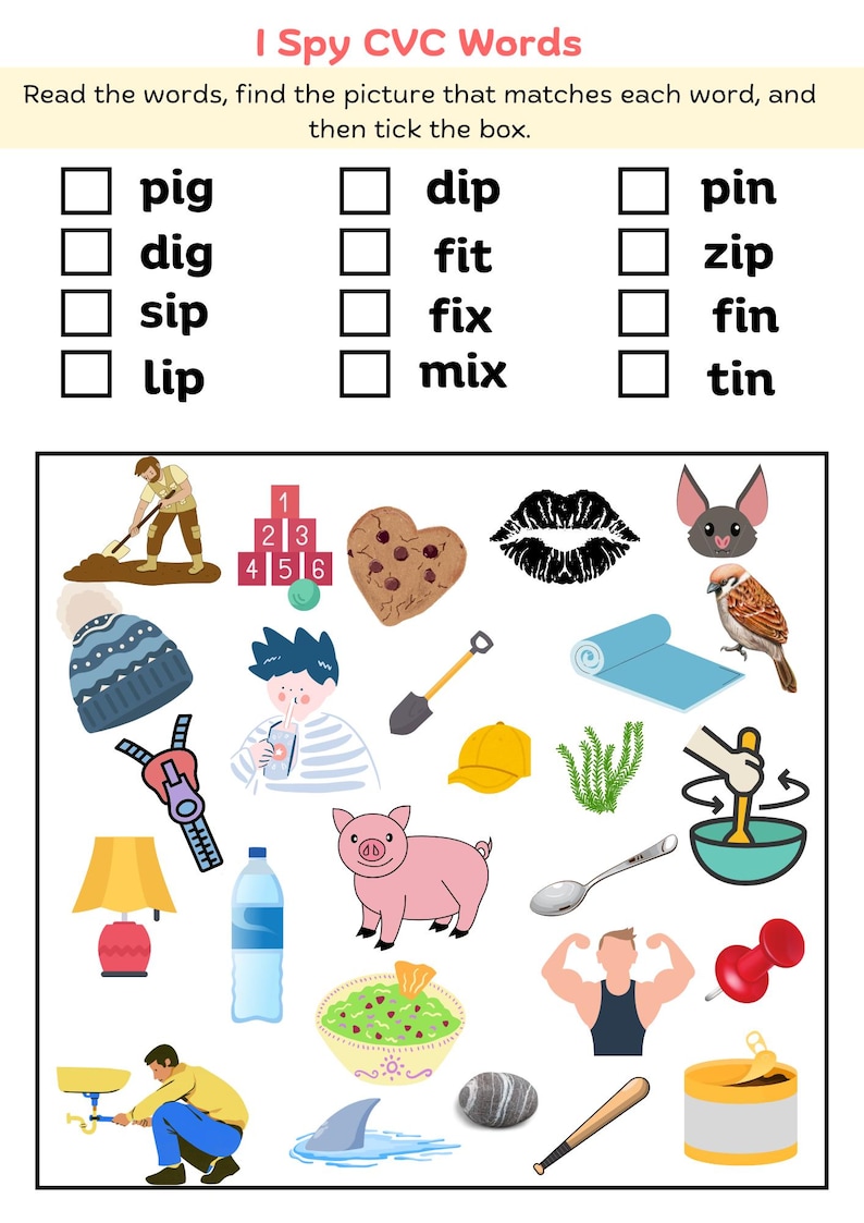 Phonics CVC Words Worksheets, Three Letter Word Practice, CVC Word ...